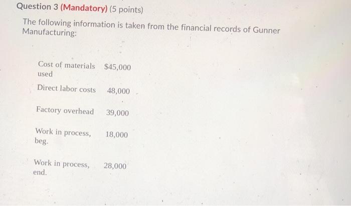 Solved Question 3 (Mandatory) (5 points) The following | Chegg.com Solved Question 3 (Mandatory) (5 points) The following | Chegg.com