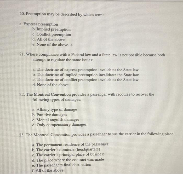 Solved 20. Preemption may be described by which term: a. | Chegg.com