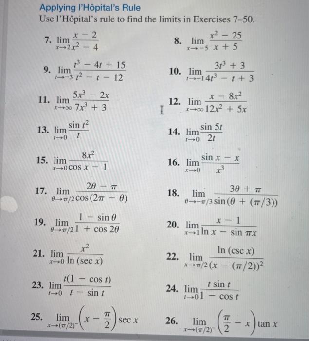 Solved Applying l'Hôpital's Rule Use l'Hôpital's rule to | Chegg.com