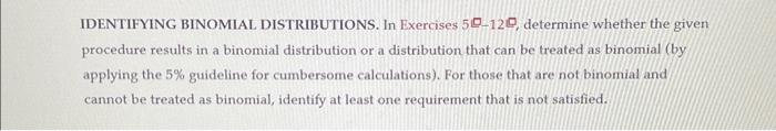 Solved IDENTIFYING BINOMIAL DISTRIBUTIONS. In Exercises | Chegg.com