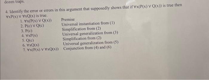 Solved 4. Identify the error or errors in this argument that | Chegg.com