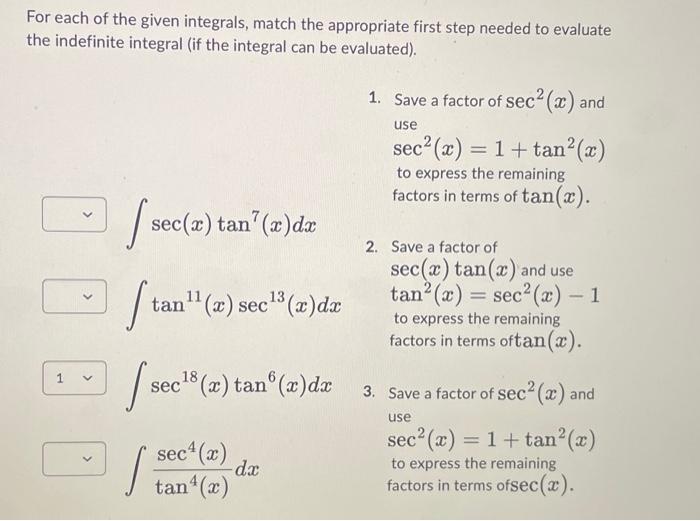 Solved For each of the given integrals, match the | Chegg.com