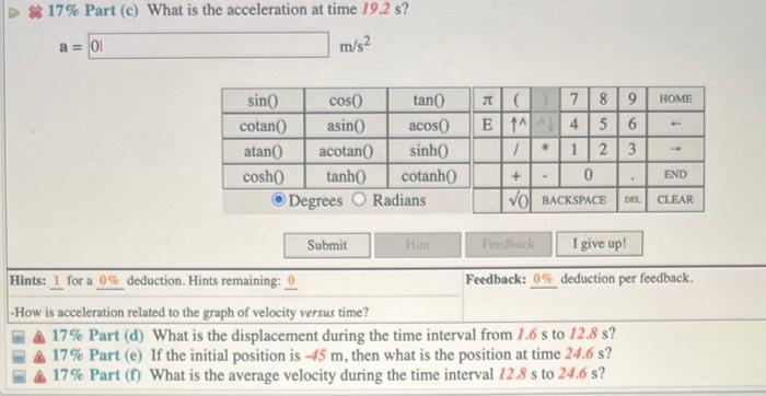 Solved (13\%) Problem 6: A detailed graph of velocity versus | Chegg.com