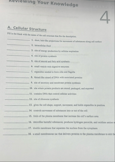 Solved reviewing Your KnowledgeA. ﻿Cellular StructureFill in | Chegg.com