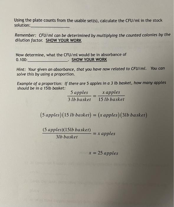 Solved Part I: Calibrating CFU/ml with Optical Density at | Chegg.com