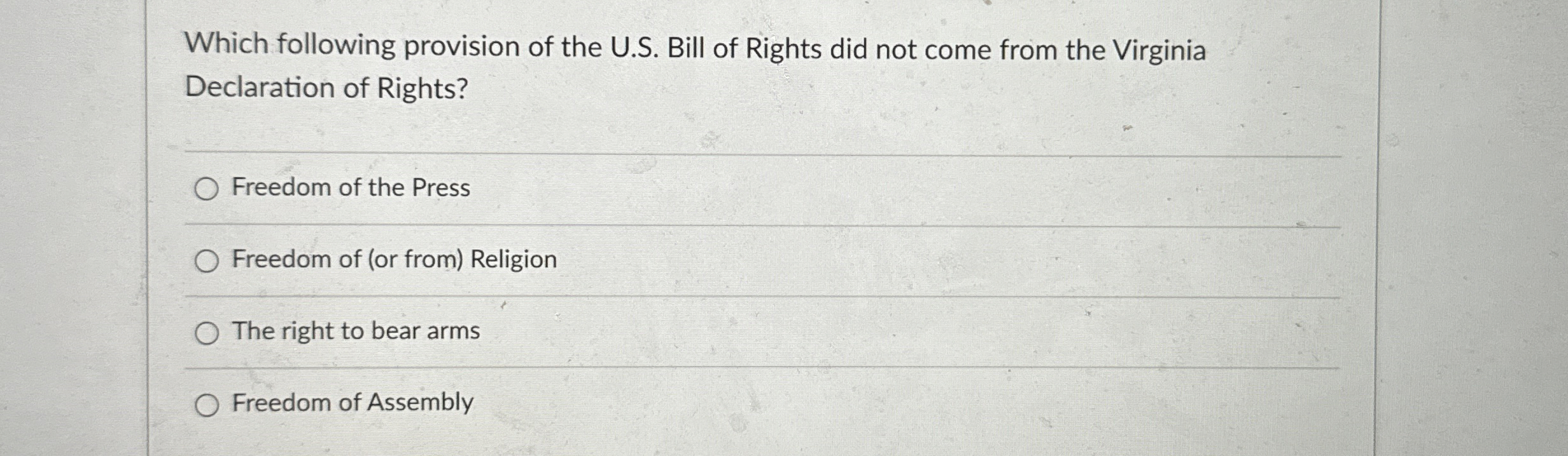 Solved Which following provision of the U.S. ﻿Bill of Rights | Chegg.com
