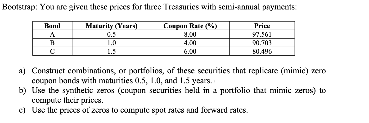 Solved Bootstrap: You are given these prices for three | Chegg.com