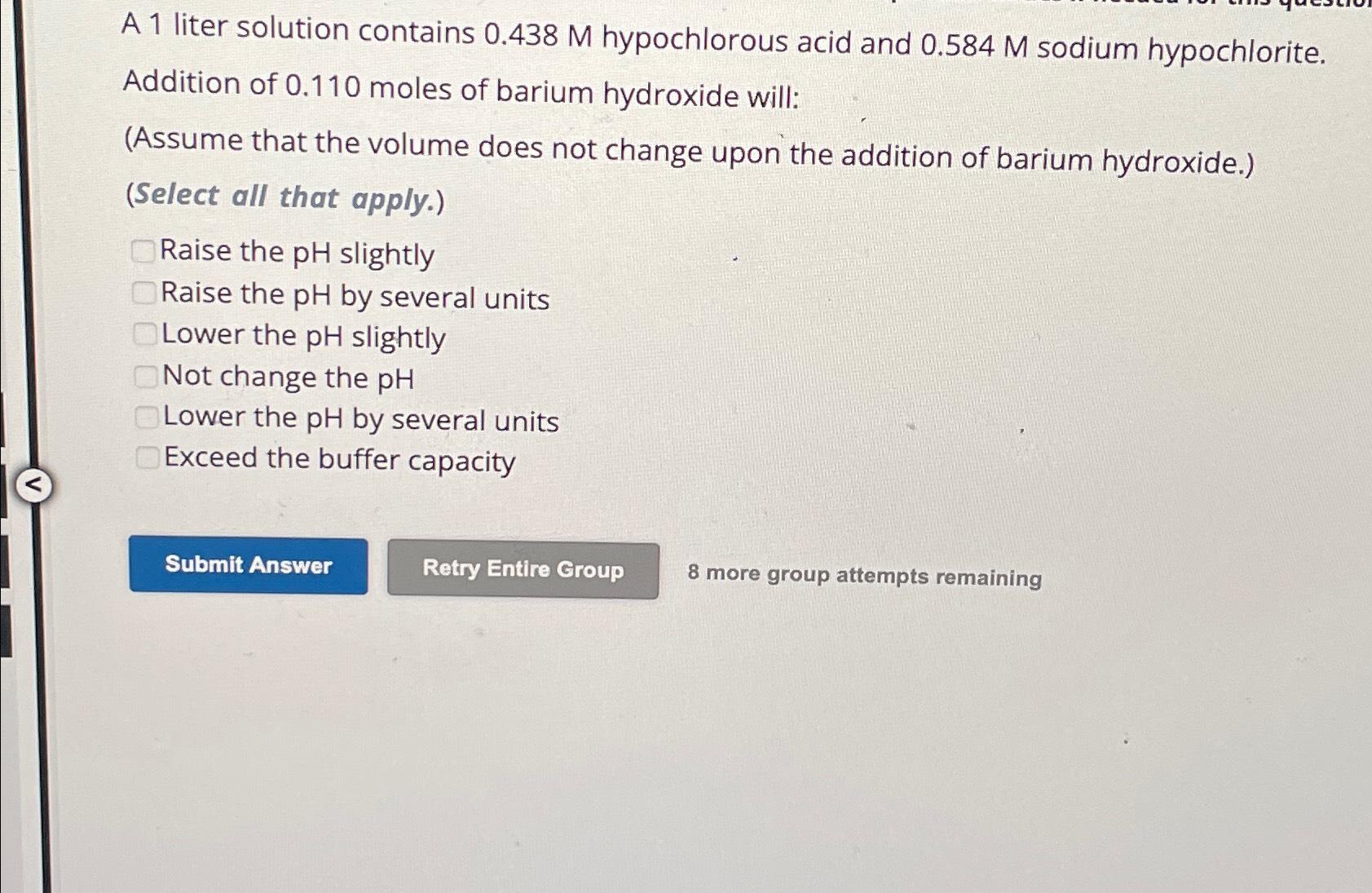Solved A 1 ﻿liter solution contains 0.438M ﻿hypochlorous | Chegg.com