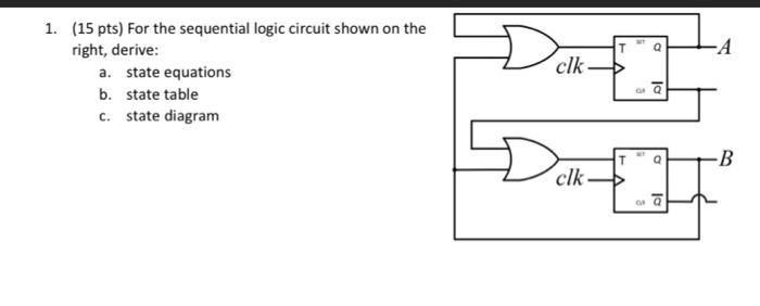 Solved 1. (15 pts) For the sequential logic circuit shown on | Chegg.com