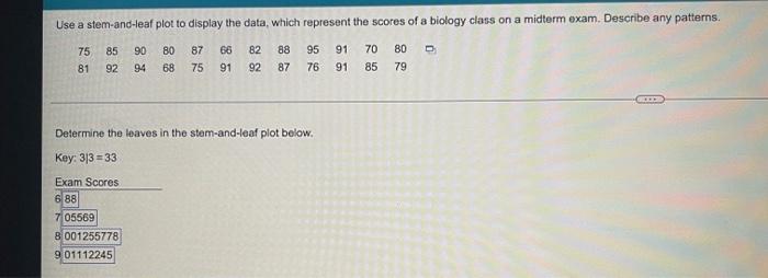 Solved Use a stem-and-leaf plot to display the data, which | Chegg.com