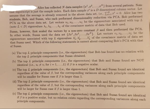 Alice has collected N data samples fr1, ....,IN) from | Chegg.com