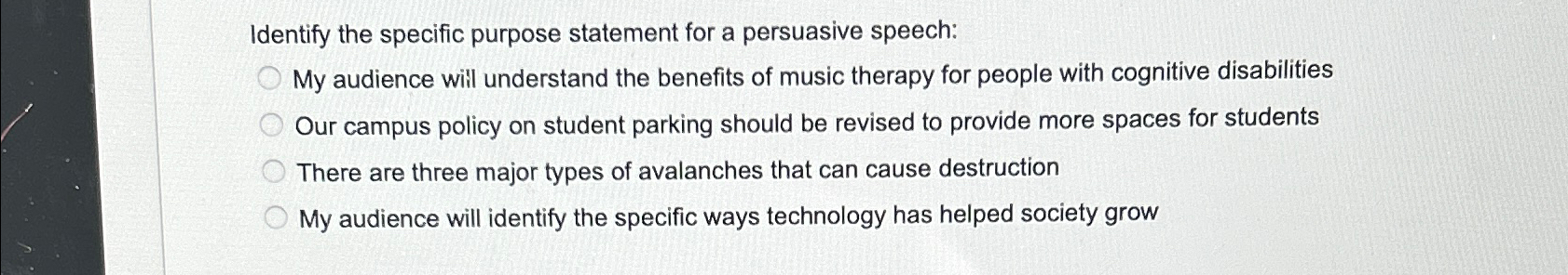 Solved Identify the specific purpose statement for a | Chegg.com