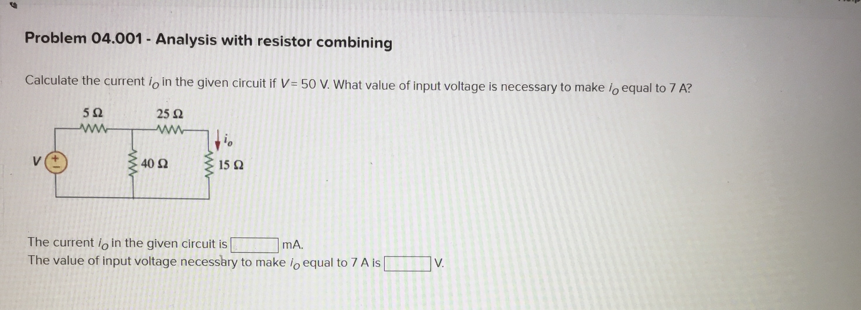 Solved Problem 04.001 - ﻿Analysis with resistor | Chegg.com