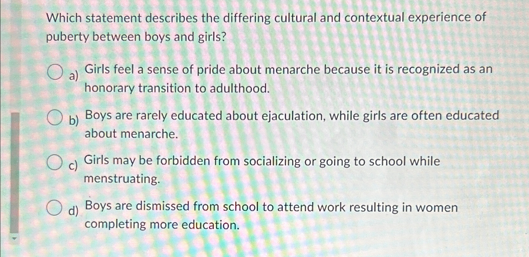 Solved Which statement describes the differing cultural and | Chegg.com