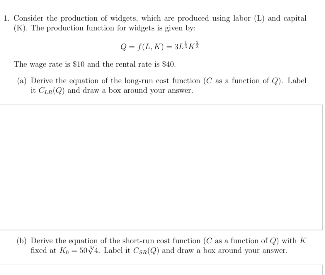 Consider the production of widgets, which are | Chegg.com