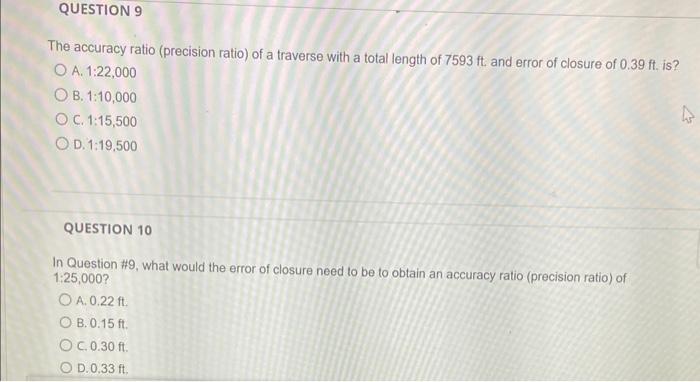 Solved The accuracy ratio (precision ratio) of a traverse | Chegg.com