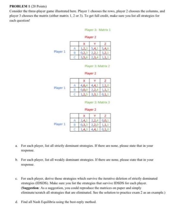 Solved PROBLEM 1 (20 Points) Consider the three-player game | Chegg.com