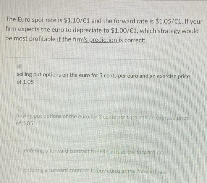 Solved The Euro Spot Rate Is 1 10 1 And The Forward Rate Chegg