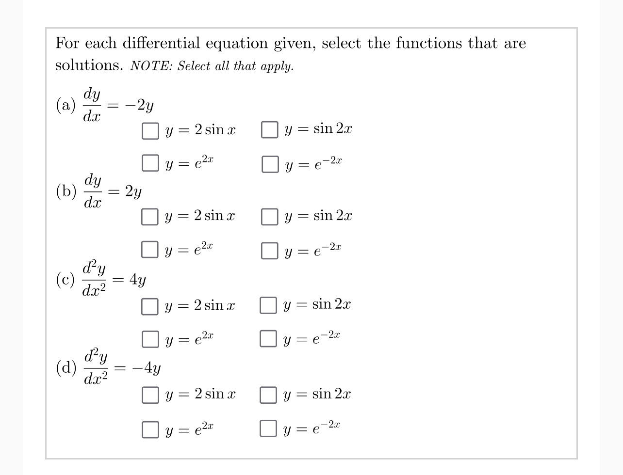 Solved For Each Differential Equation Given Select The