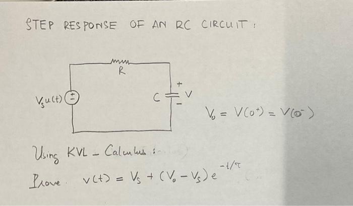 Solved STEP RESPONSE OF AN RC CIRCUIT: V0=V(0+)=V(0−) Using | Chegg.com