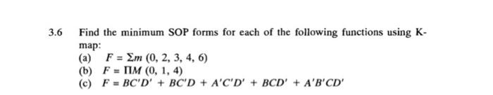 Solved 3.6 Find the minimum SOP forms for each of the | Chegg.com