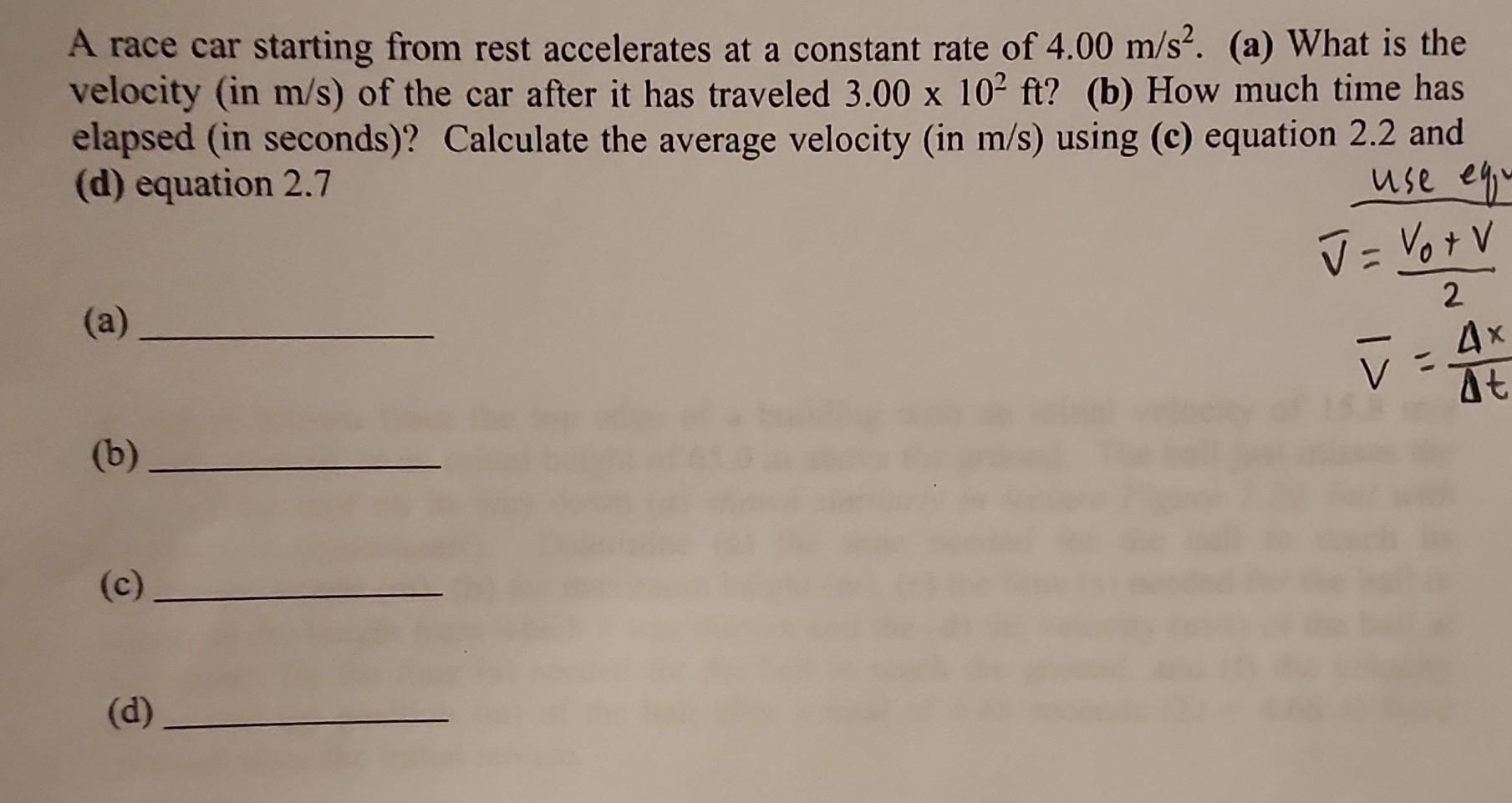 Solved A Race Car Starting From Rest Accelerates At A