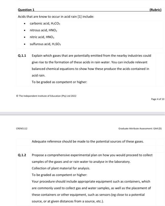 Solved Acids that are know to occur in acid rain [1] | Chegg.com