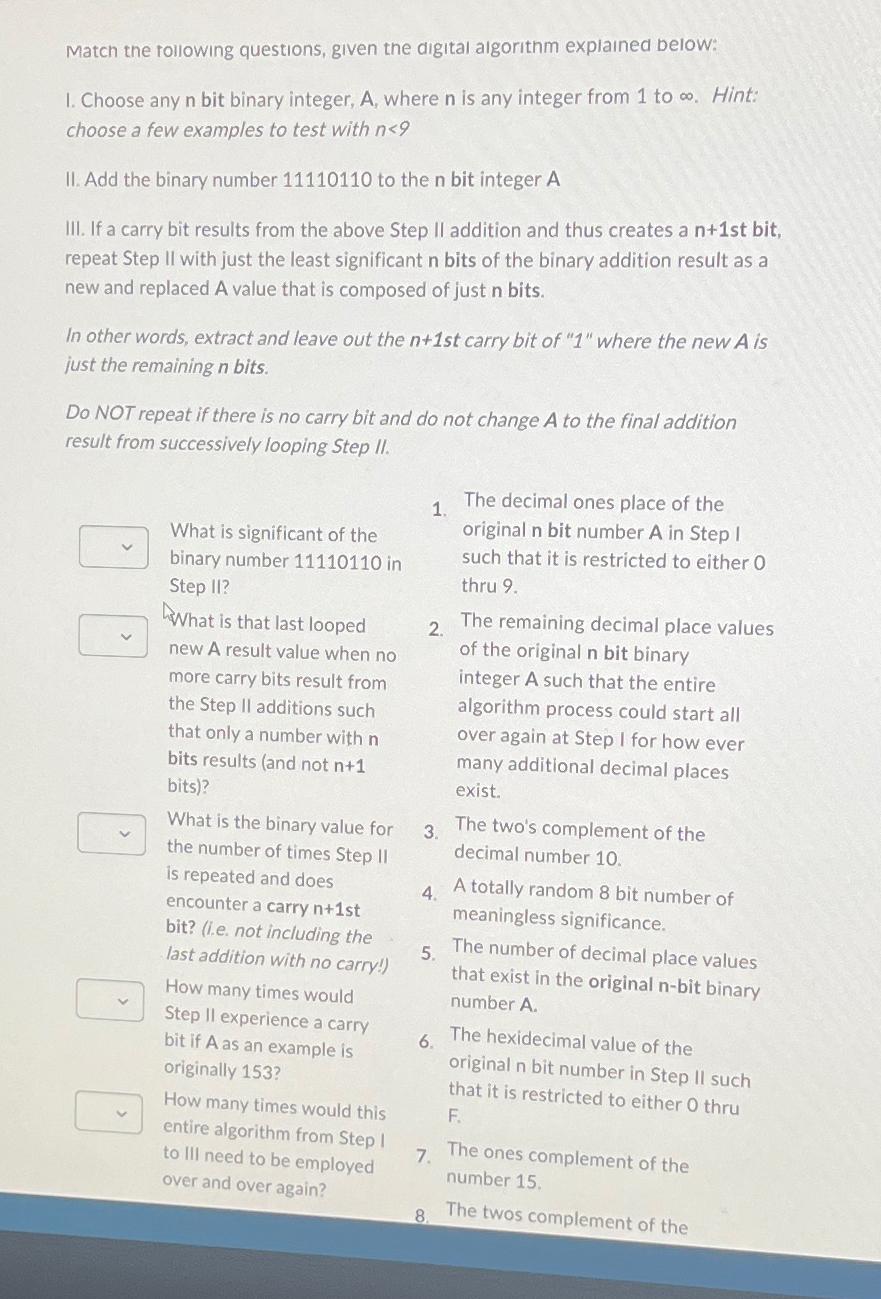 Solved Match the following questions, given the digital | Chegg.com