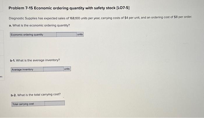 Solved Problem 7-15 Economic ordering quantity with safety | Chegg.com