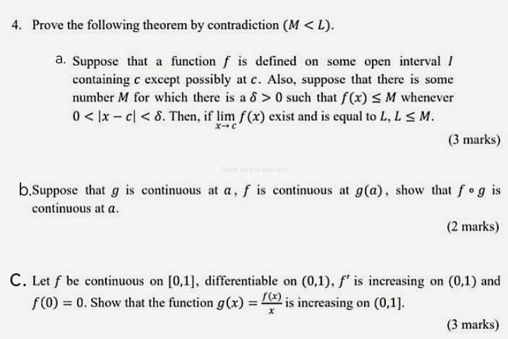 Solved 4. Prove the following theorem by contradiction (M0 | Chegg.com