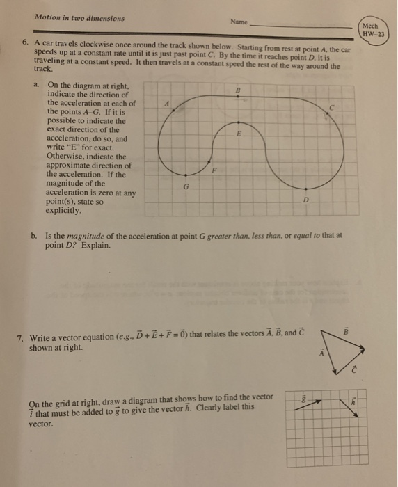 Solved Motion in two dimensions Name Mech HW-23 6. A car | Chegg.com