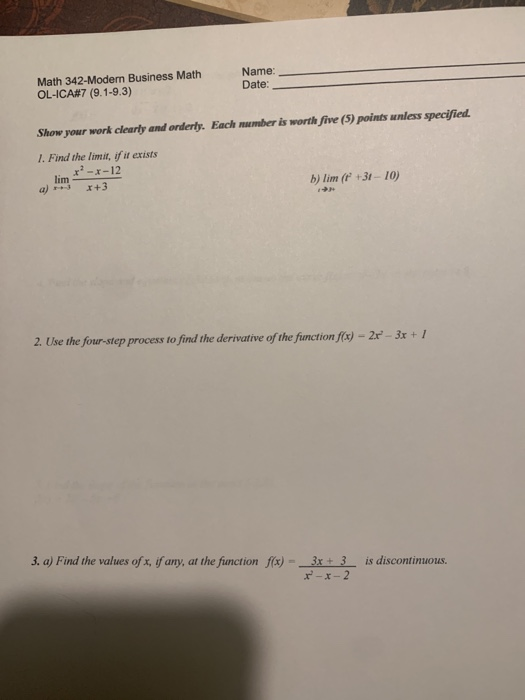 Solved Math 342-Modern Business Math OL-ICA#7 (9.1-9.3) | Chegg.com