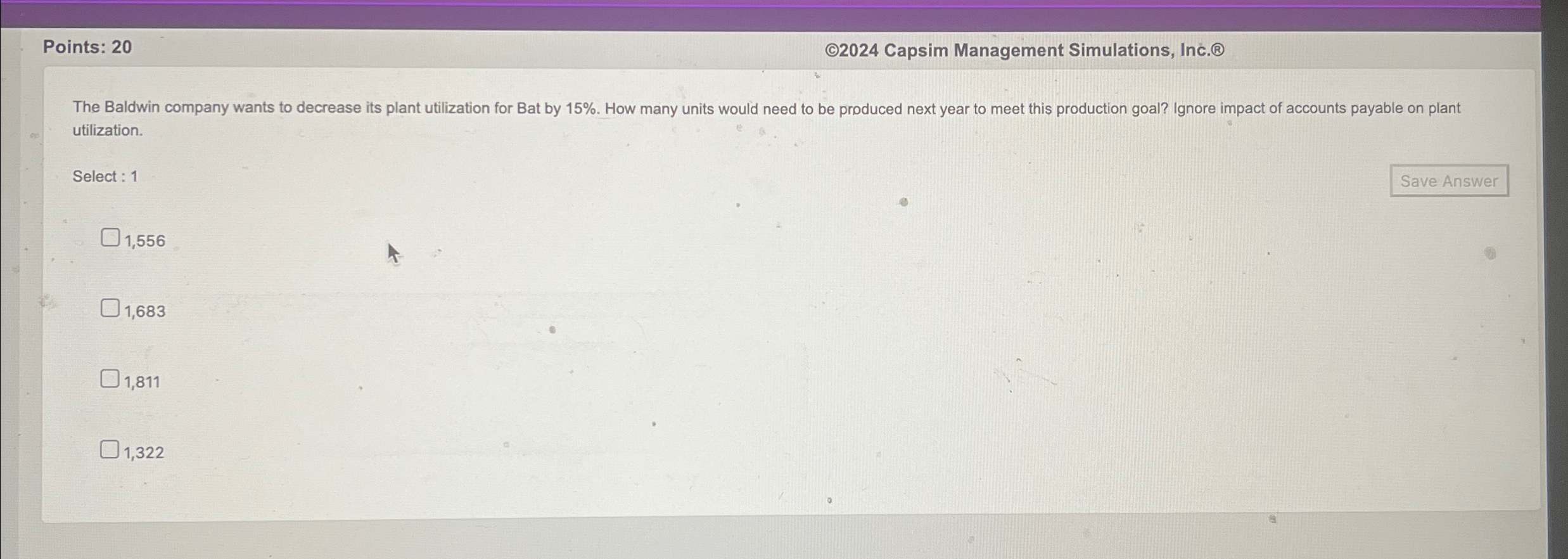 Solved Points: 20Ⓞ2024 ﻿Capsim Management Simulations, | Chegg.com
