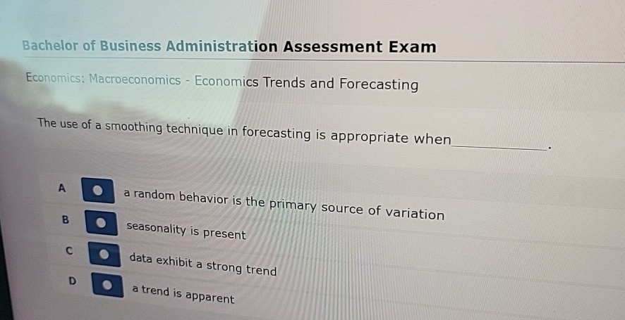 Solved Bachelor of Business Administration Assessment | Chegg.com