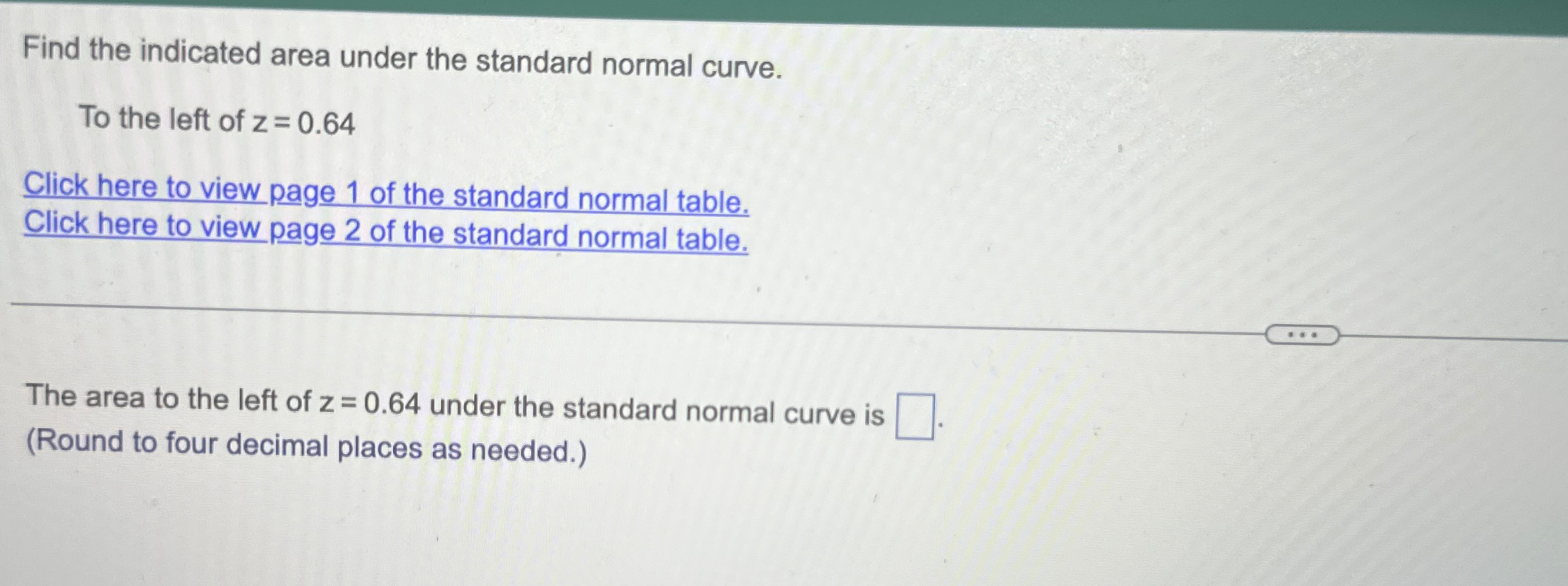 Solved Find the indicated area under the standard normal | Chegg.com