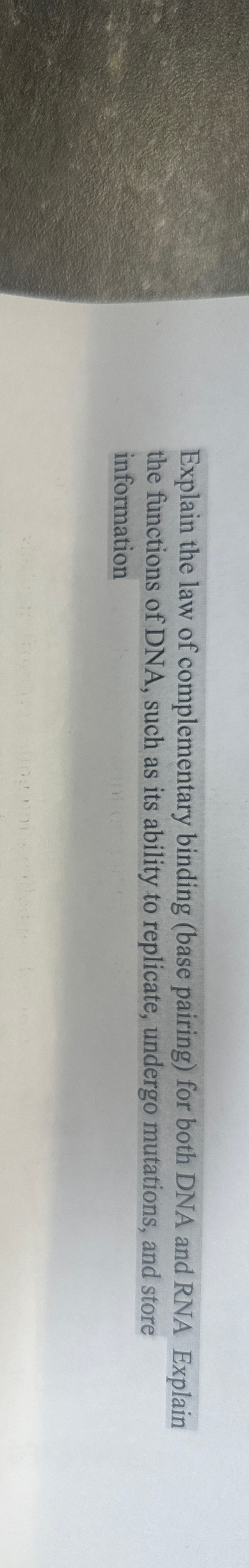 Solved Explain the law of complementary binding (base | Chegg.com