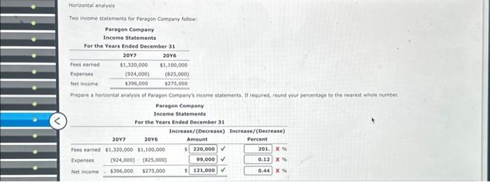 Solved Horizontal analysis Two income statements for Paragon | Chegg.com