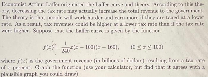 Solved 1. Economist Arthur Laffer originated the Laffer | Chegg.com