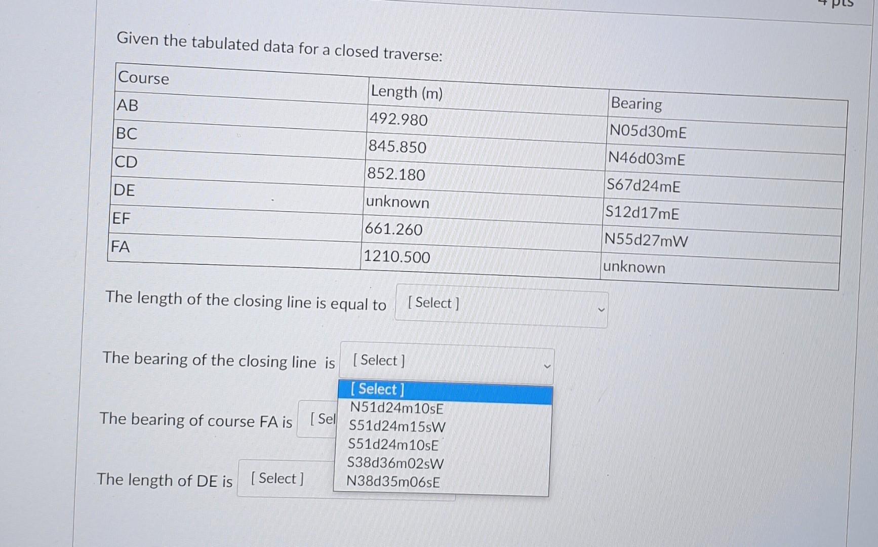 Solved Question 1 4 pts Given the tabulated data for a | Chegg.com