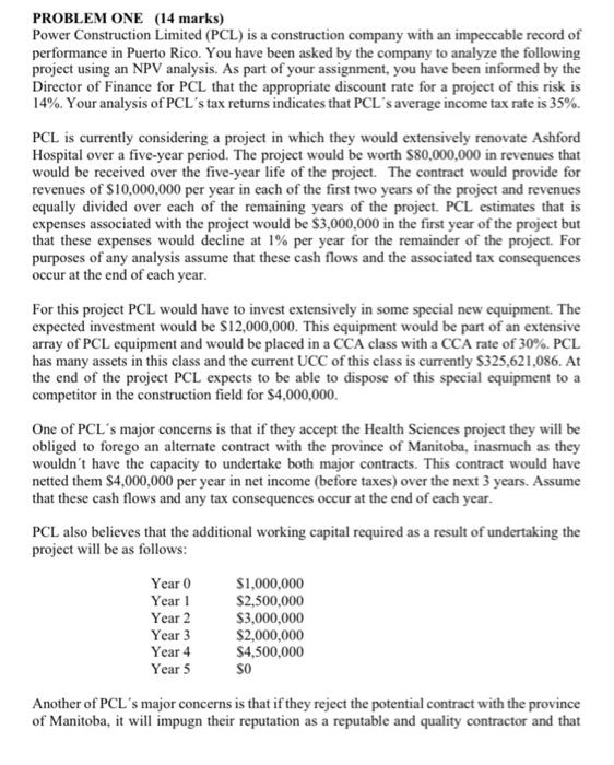 Solved PROBLEM ONE (14 marks) Power Construction Limited | Chegg.com