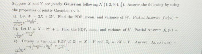 Solved Suppose X and Y are jointly Gaussian following N | Chegg.com