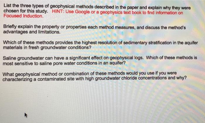 Solved List the three types of geophysical methods described | Chegg.com