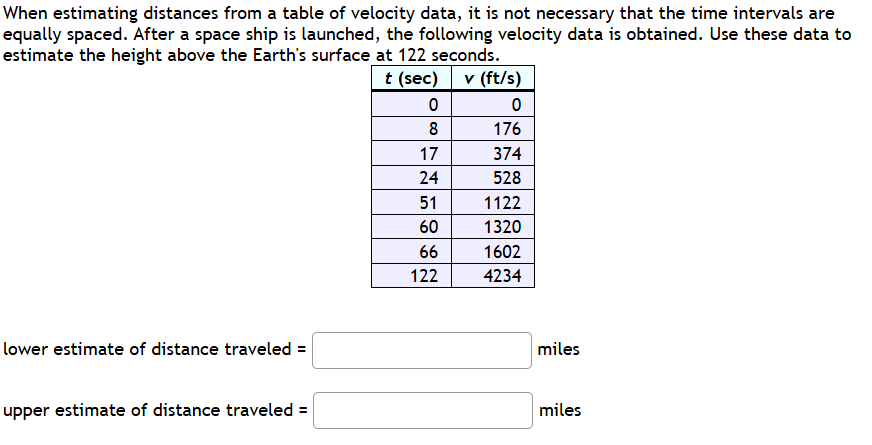 Solved When estimating distances from a table of velocity | Chegg.com