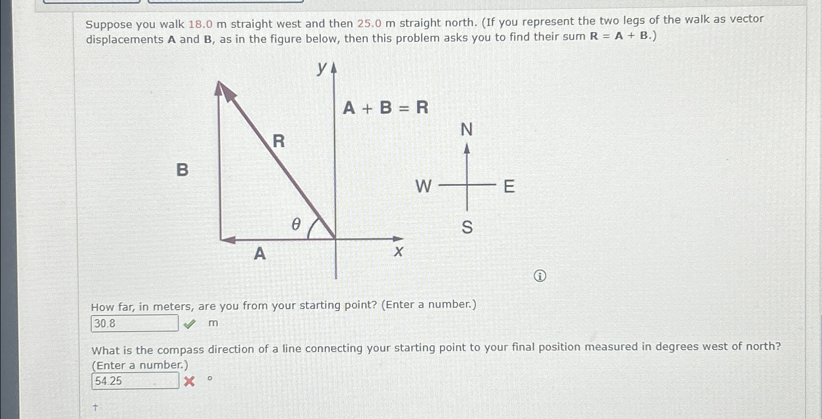 Solved Suppose you walk 18.0m ﻿straight west and then 25.0m | Chegg.com