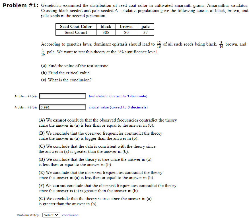 Solved (A) ﻿We cannot conclude that the observed frequencies | Chegg.com