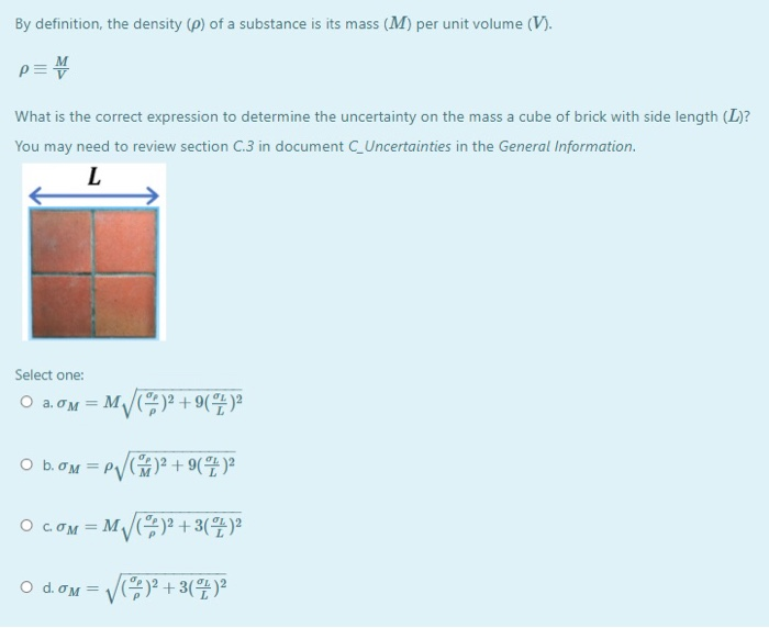 Solved By definition, the density (p) of a substance is its | Chegg.com