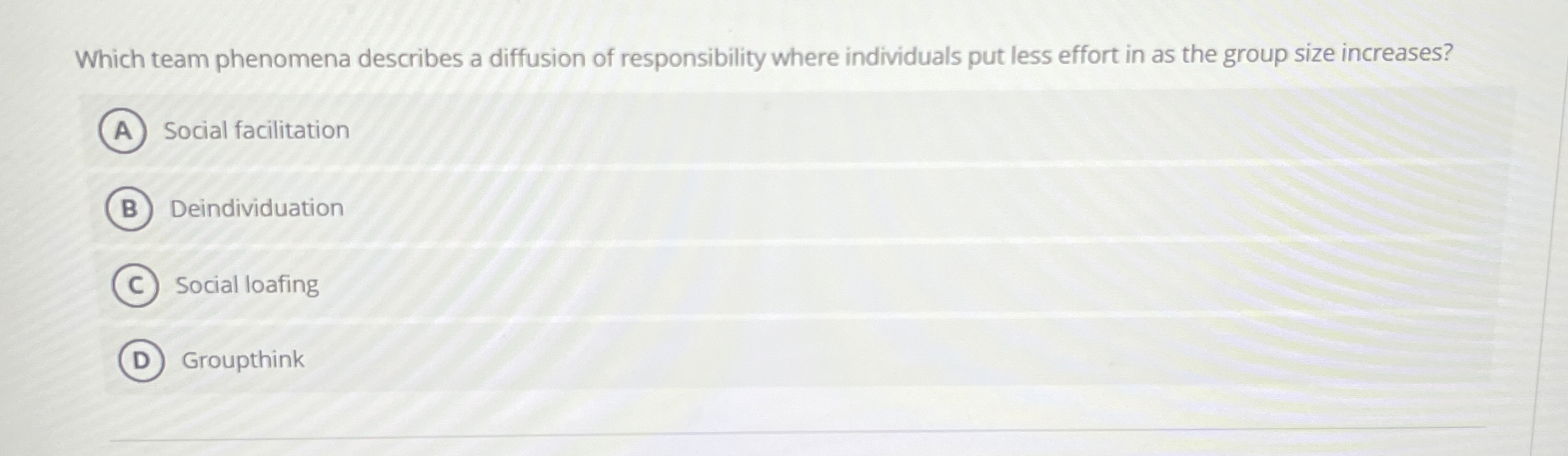 Solved Which team phenomena describes a diffusion of | Chegg.com