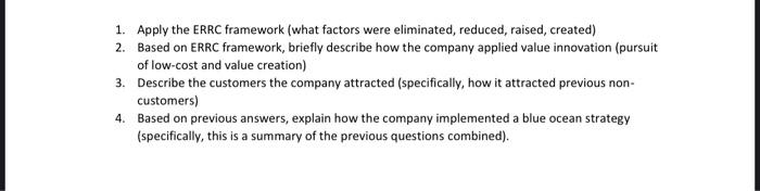 Solved 1. Apply the ERRC framework (what factors were | Chegg.com