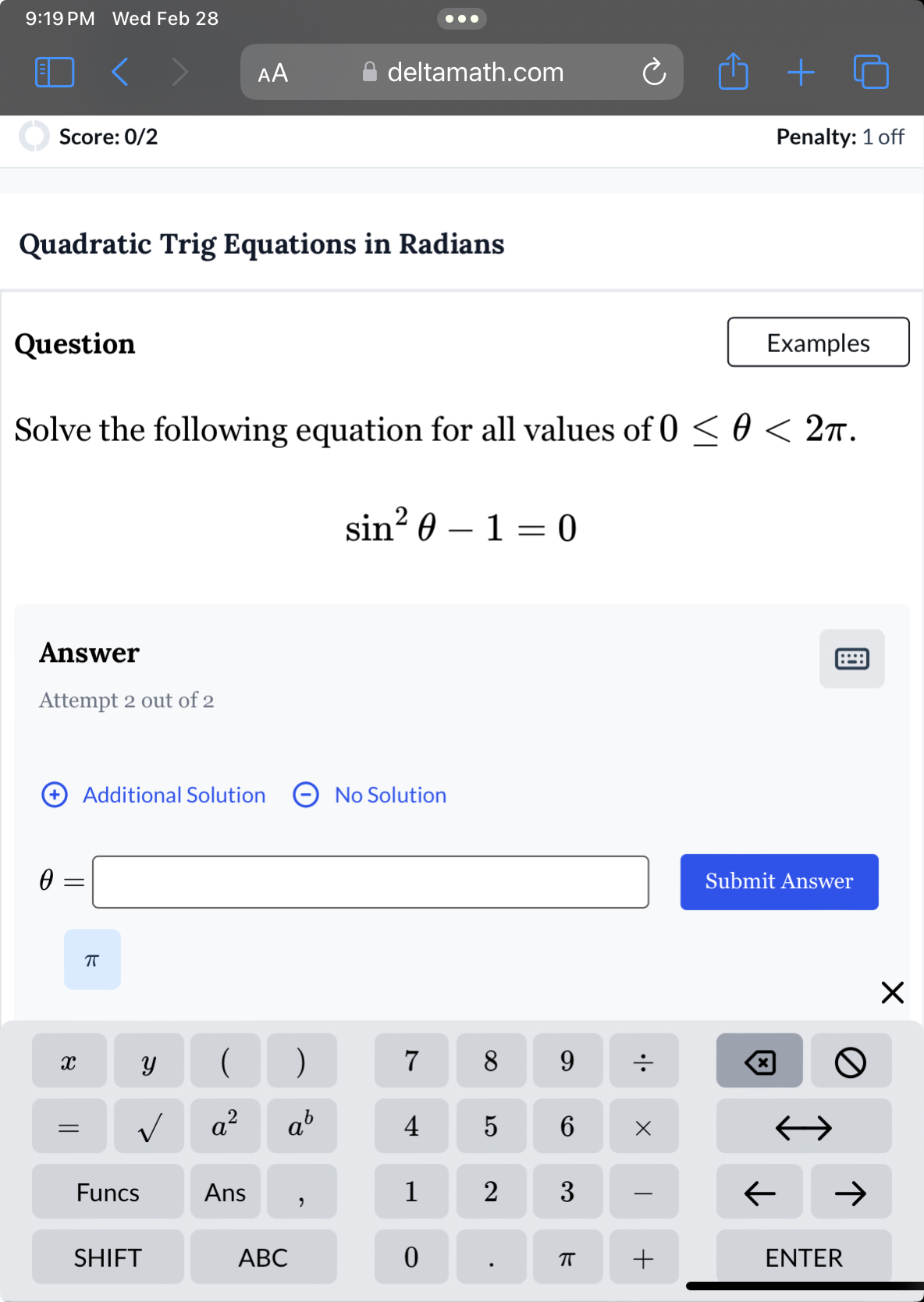Solved Quadratic Trig Equations in RadiansQuestionSolve the | Chegg.com