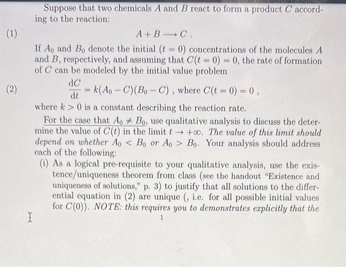 Solved Suppose that two chemicals A and B react to form a | Chegg.com